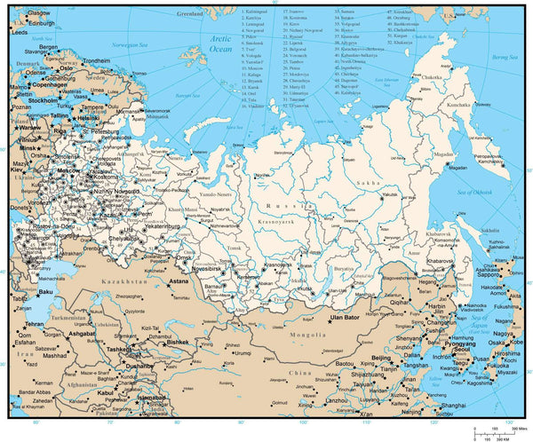 Russia Map with Admin Areas and Capitals in Adobe Illustrator Format