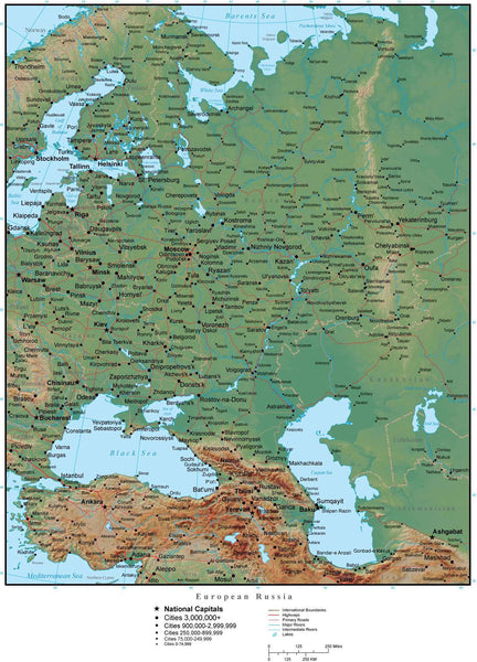 European Russia Terrain map in Adobe Illustrator vector format with ...
