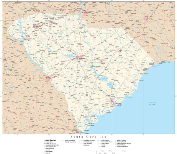 South Carolina Detailed Map in Adobe Illustrator vector format ...