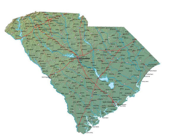 South Carolina Terrain map in Fit Together style with Terrain SC-USA-852132