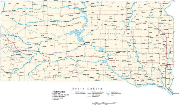 South Dakota State Map in Fit-Together Style to match other states
