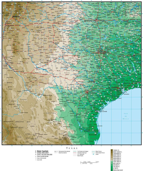 Digital Texas Contour map in Adobe Illustrator vector format TX-USA-212166