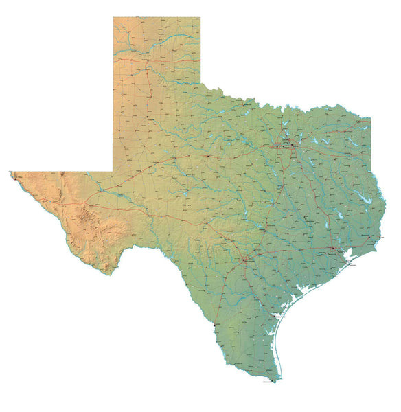 Texas Terrain map in Fit Together style with Terrain TX-USA-852110