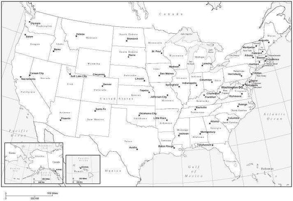 Usa Map With Cities Black And White