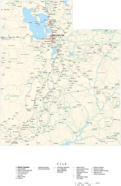 Utah Detailed Cut-Out Style State Map in Adobe Illustrator Vector ...