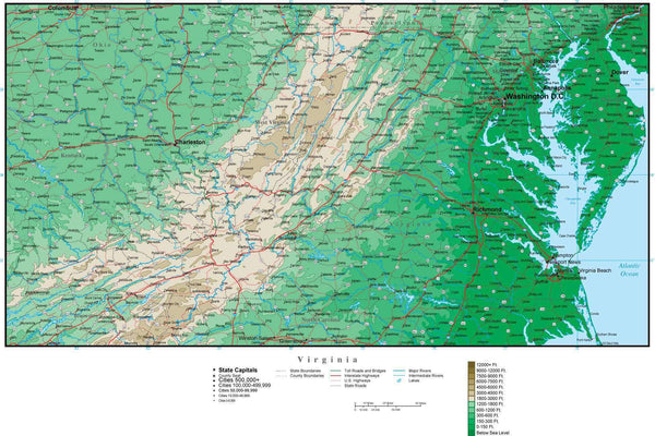 Digital Virginia Contour map in Adobe Illustrator vector format VA-USA ...