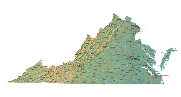 Virginia Terrain map in Fit Together style with Terrain VA-USA-852103