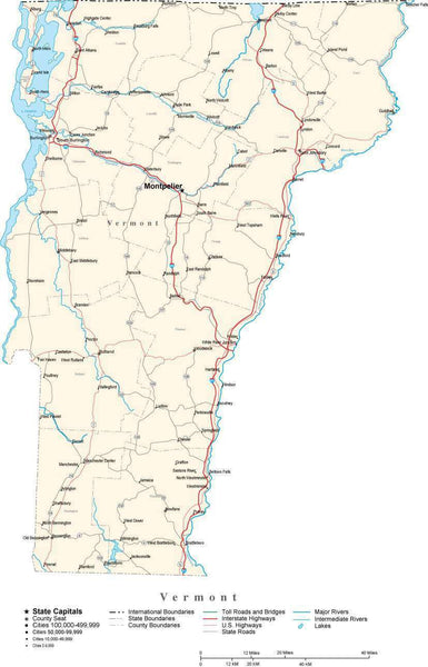 Vermont State Map in Fit-Together Style to match other states