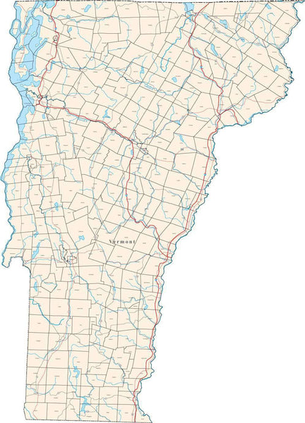 Vermont Vector Map showing MCD Towns - Adobe Illustrator Format