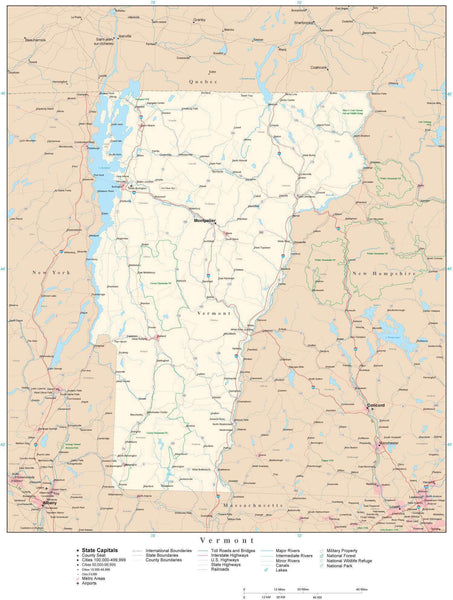 Vermont digital Detailed Map in Adobe Illustrator vector format ...