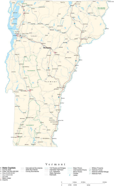 Vermont Detailed Cut-Out Style State Map in Adobe Illustrator Vector ...