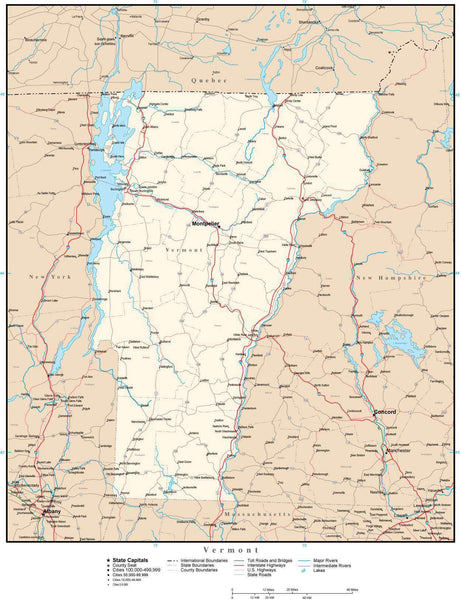 Vermont map in Adobe Illustrator vector format