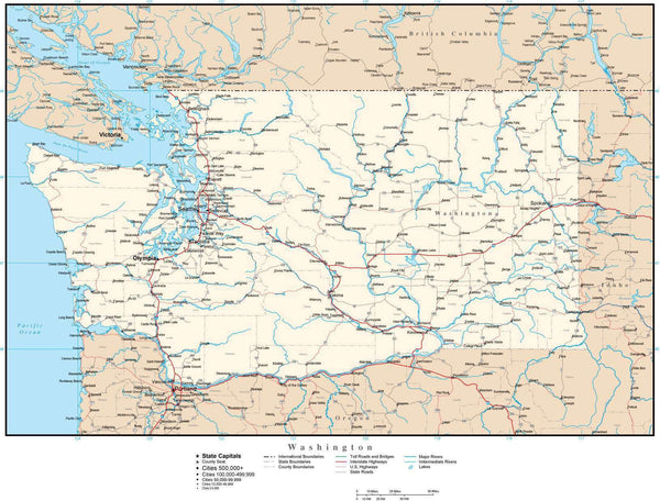 Washington Terrain map in Adobe Illustrator vector format