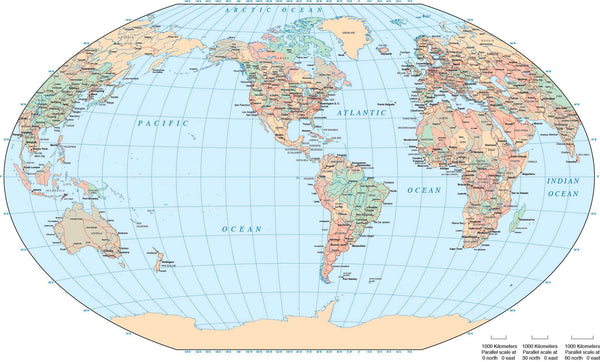 Pacific Ocean Centered World Map