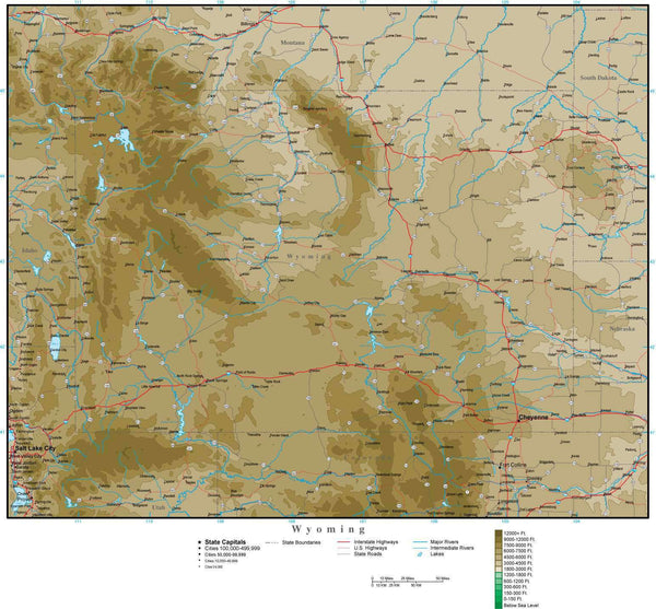 Digital Wyoming Contour map in Adobe Illustrator vector format WY-USA ...