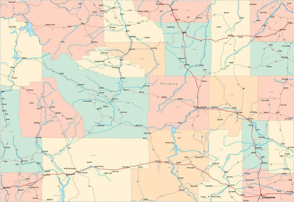 Digital Wyoming State Map in Multi-Color Fit-Together Style to match ...