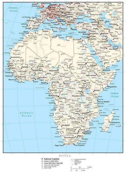 Africa Map with Countries, Cities, and Roads