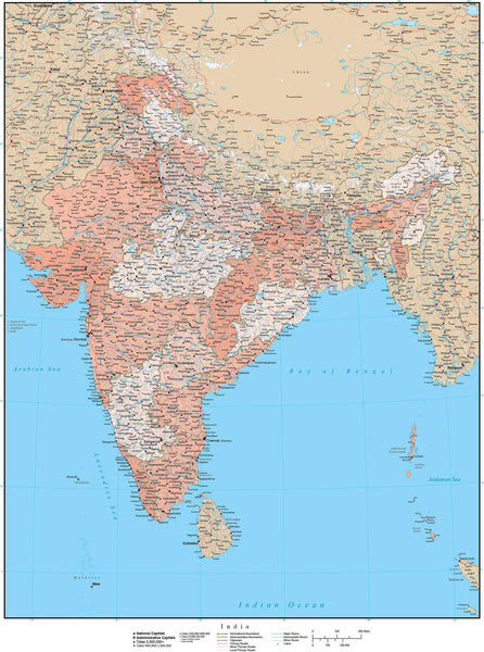 High Detail India Map with States & Union Territories